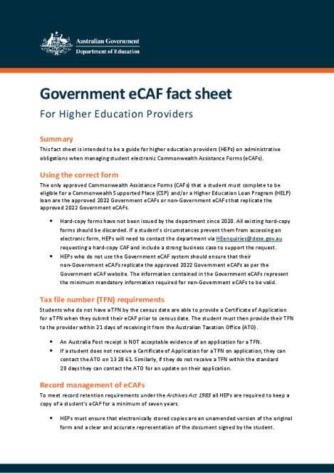 eCAF Factsheet - Department of Education, Australian Government